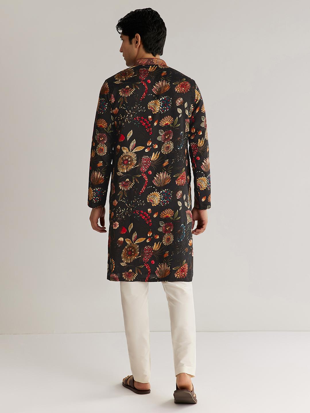 Buy KALKI Fashion Men Floral Printed Kurta With Trousers - Kurta Sets ...
