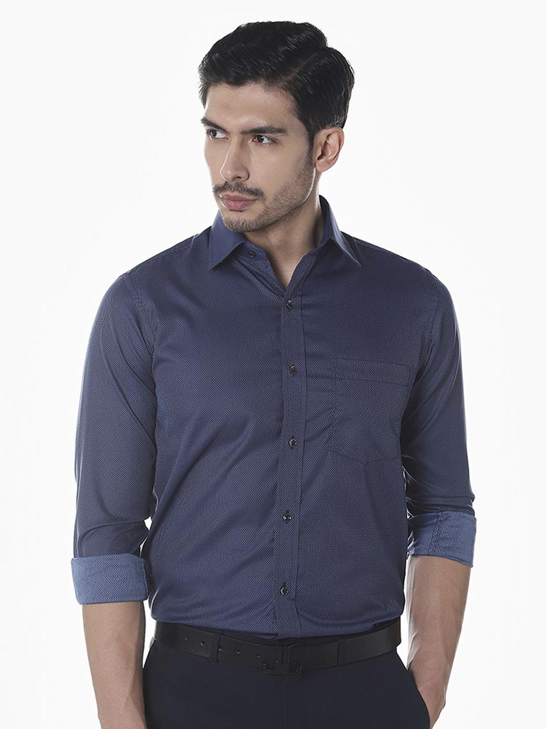 Buy Klub Fox Men Slim Fit Textured Spread Collar Cotton Formal Shirt ...