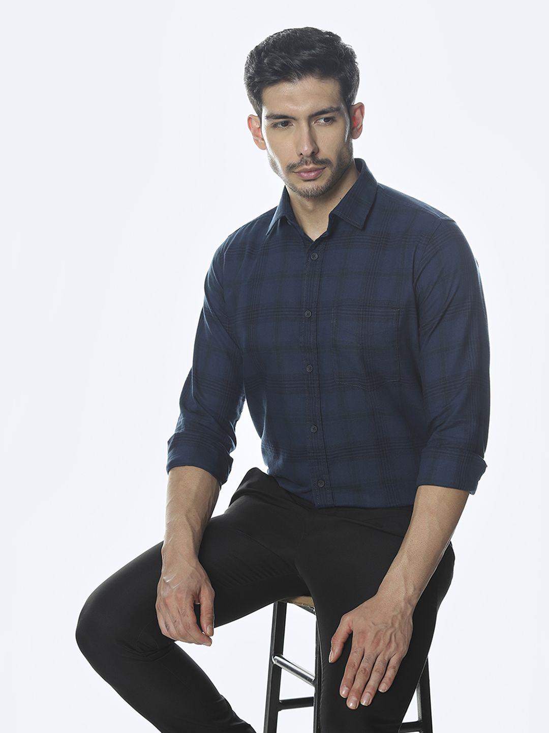 Buy Klub Fox Men Slim Fit Checked Spread Collar Cotton Casual Shirt ...