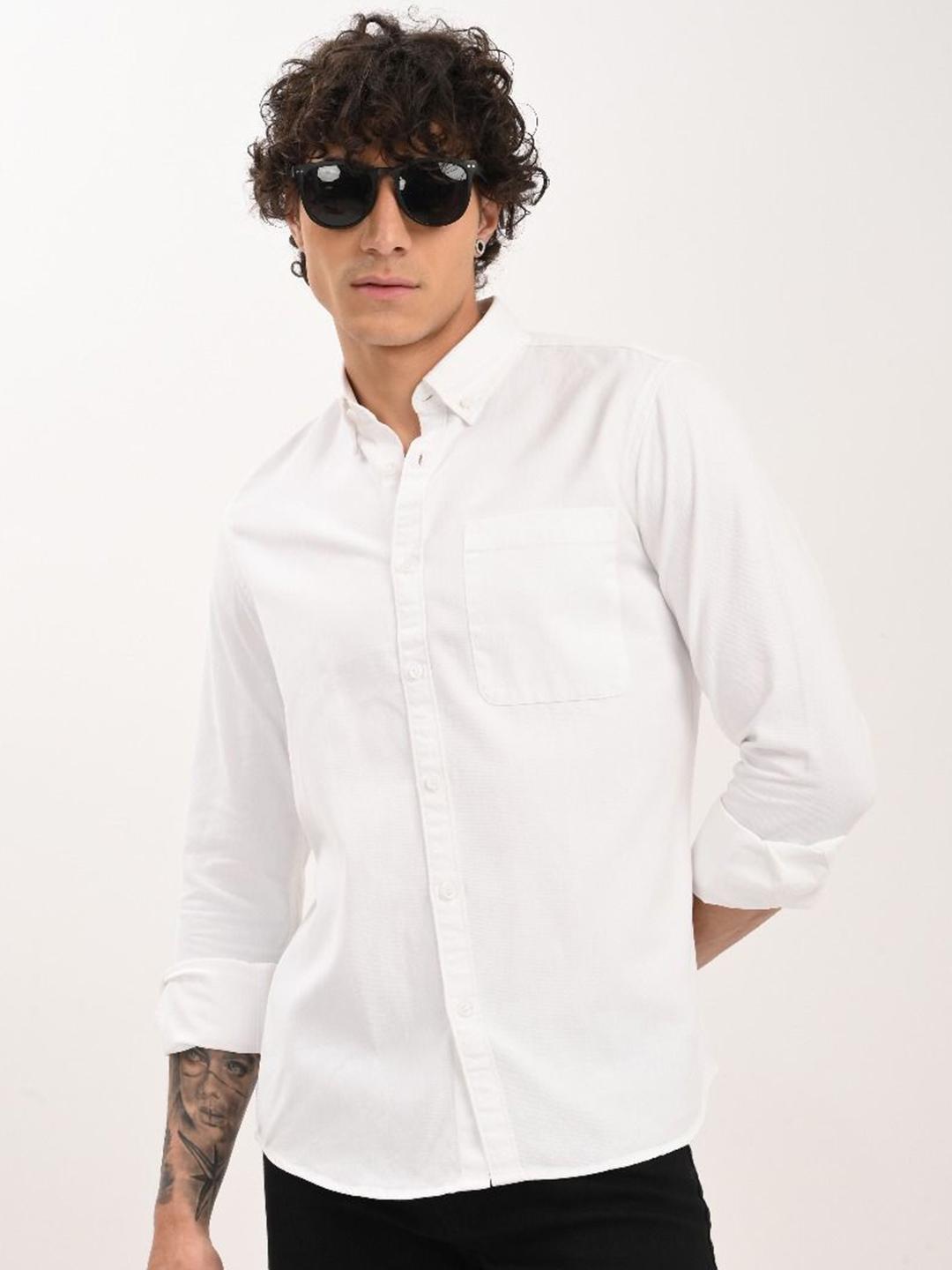 Buy Blu MNKY Men Classic Fit Solid Button Down Collar Cotton Casual ...