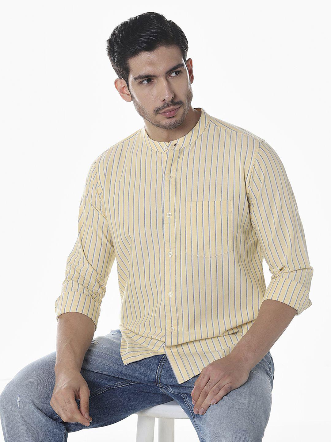 Buy Klub Fox Men Slim Fit Vertical Striped Band Collar Cotton Casual ...