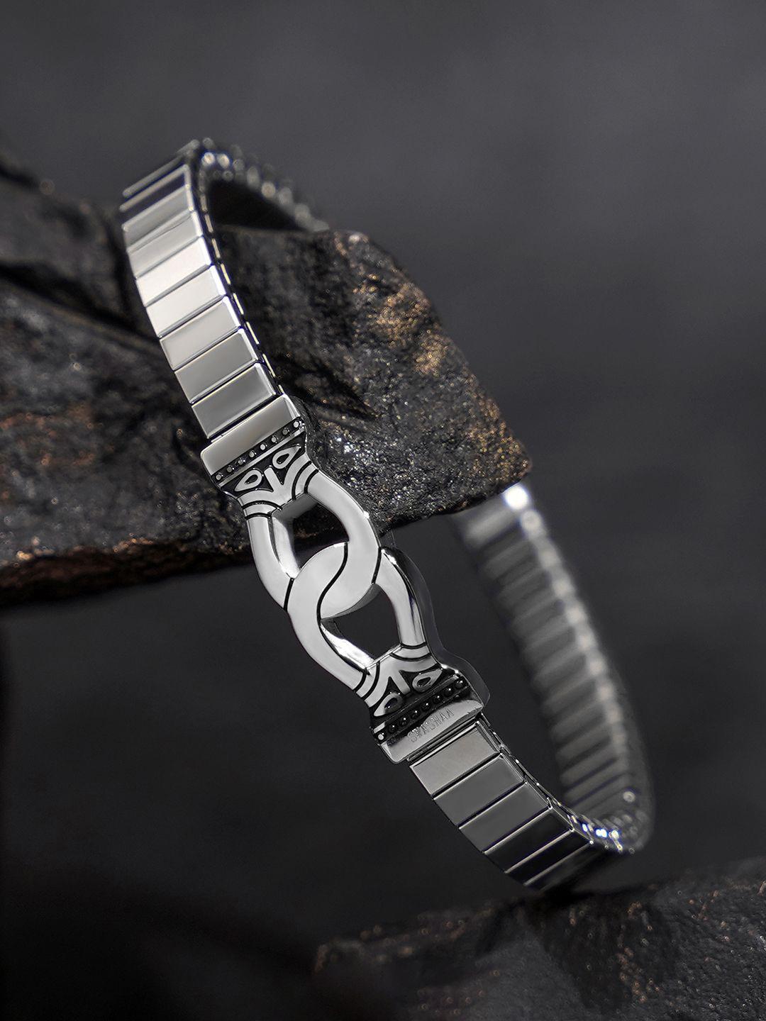 Buy SWASHAA Men Silver Plated Stainless Steel Kada Bracelet - Bracelet ...