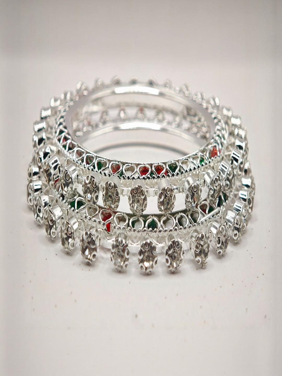 Buy SAPRAA TRENDS Set Of 2 Sliver Plated Stones Studded & BeadedBangles ...