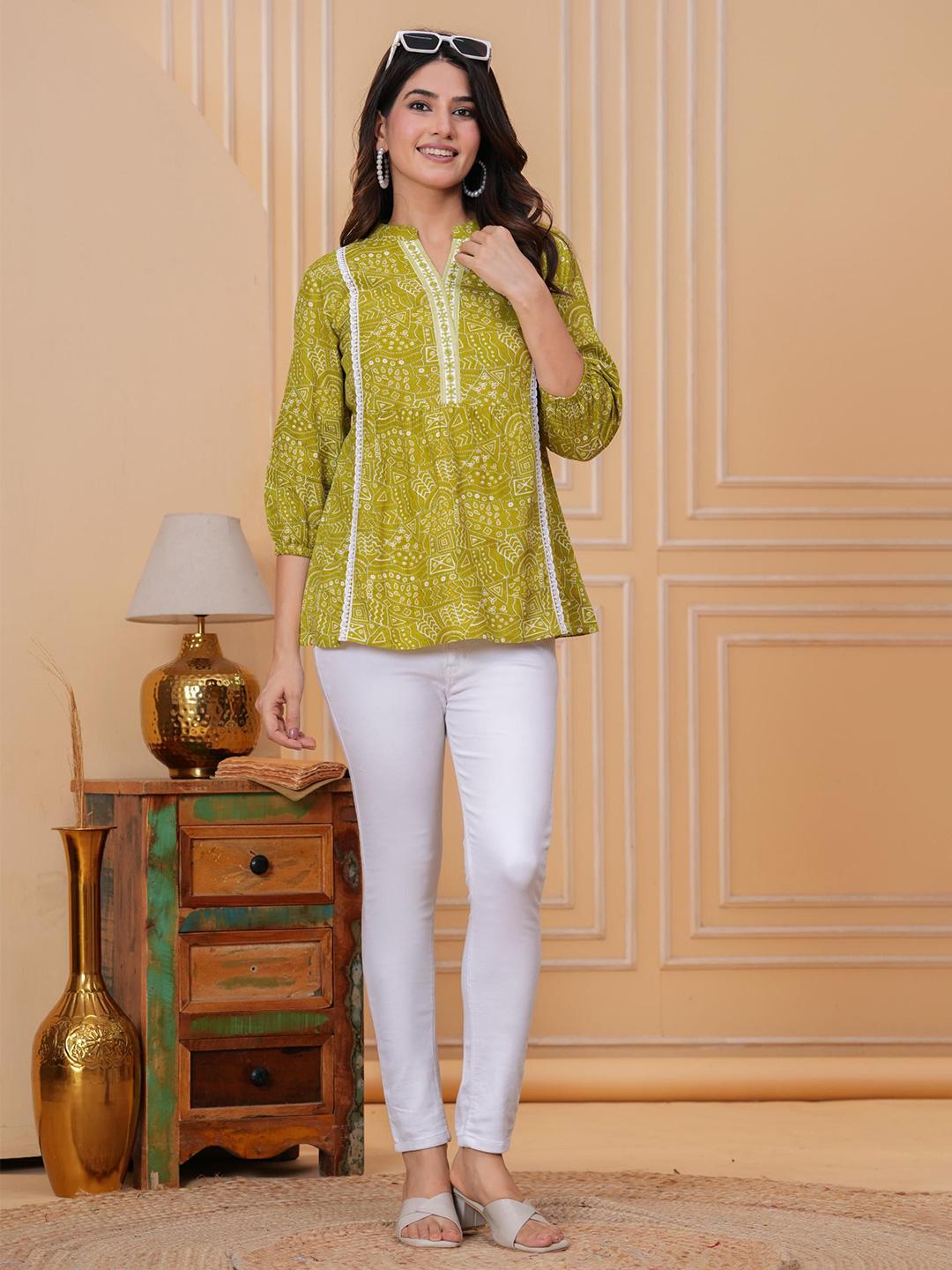 Buy Moda Rapido Women Ethnic Motifs Printed Mandarin Collar Puff ...