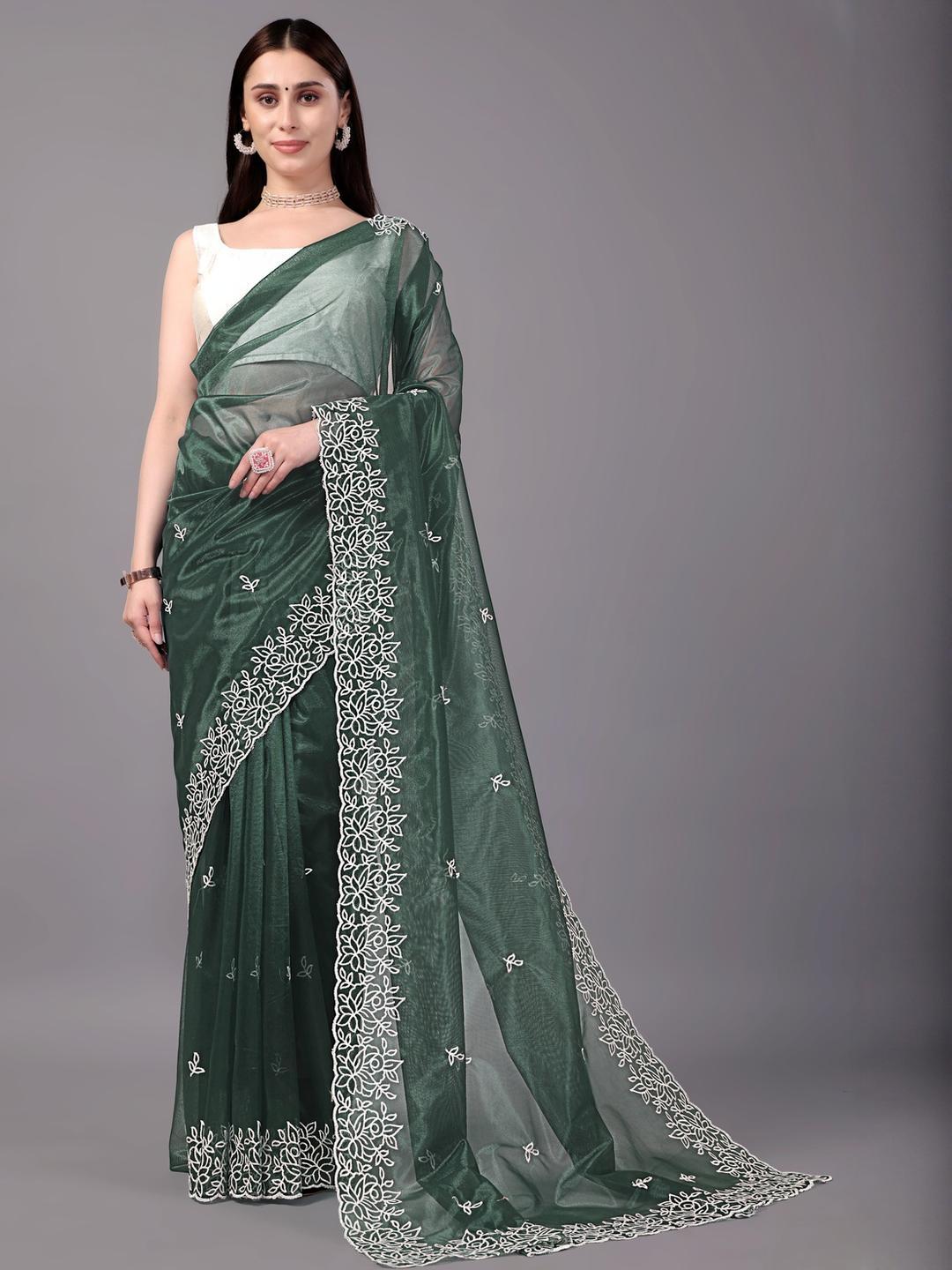 Buy PATTARI Green Embroidered Net Sarees - Sarees for Women 36272335 ...
