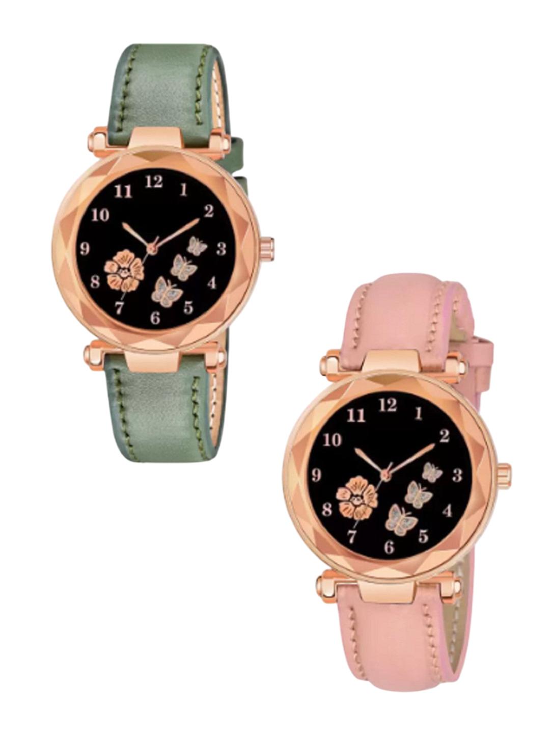Buy Miss Perfect Women Pack Of 2 Leather Textured Straps Analogue ...