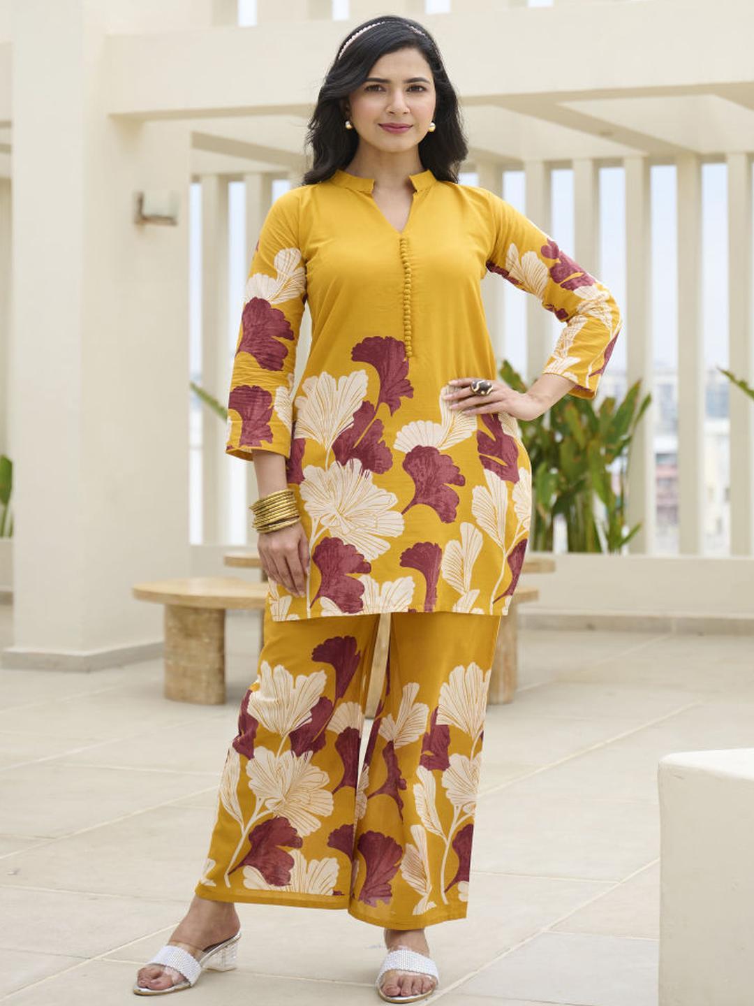 Buy KALINI Women Floral Printed Cotton Blend Top And Palazzo Co Ord Set ...