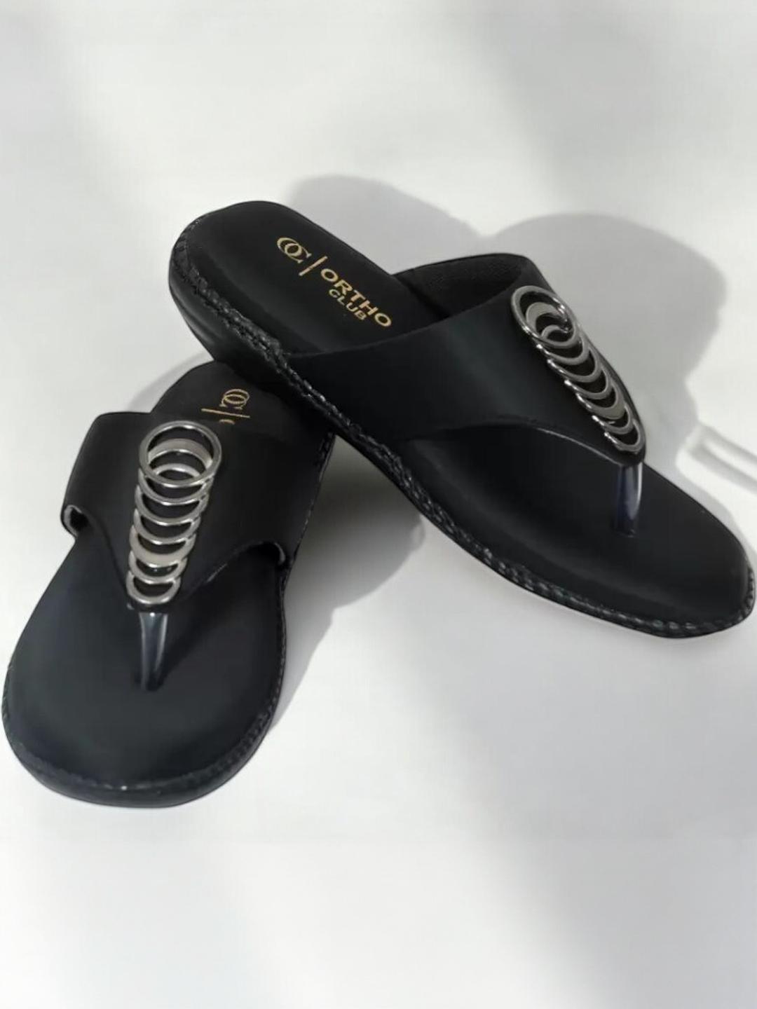 Buy ORTHO CLUB Women Black Synthetic Leather Sandals - Sandals for ...