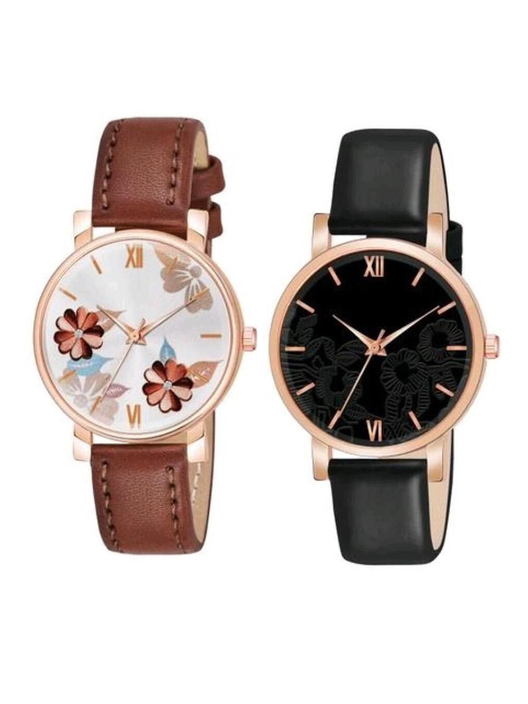 Buy Miss Perfect Women Pack Of 2 Printed Dial & Leather Straps Analogue ...