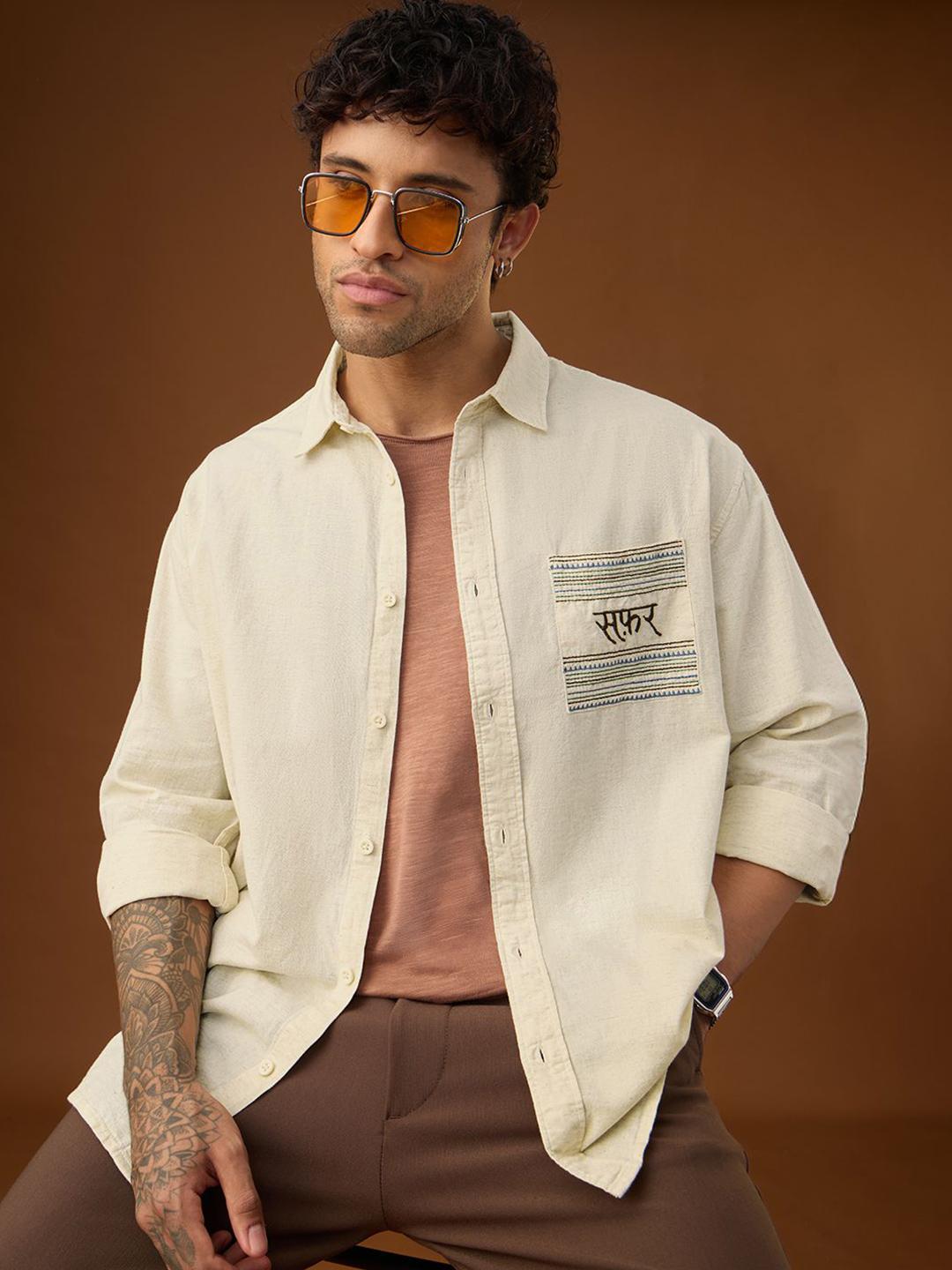 Buy The Souled Store Oversized Safar Embroidered Cotton Linen Casual ...