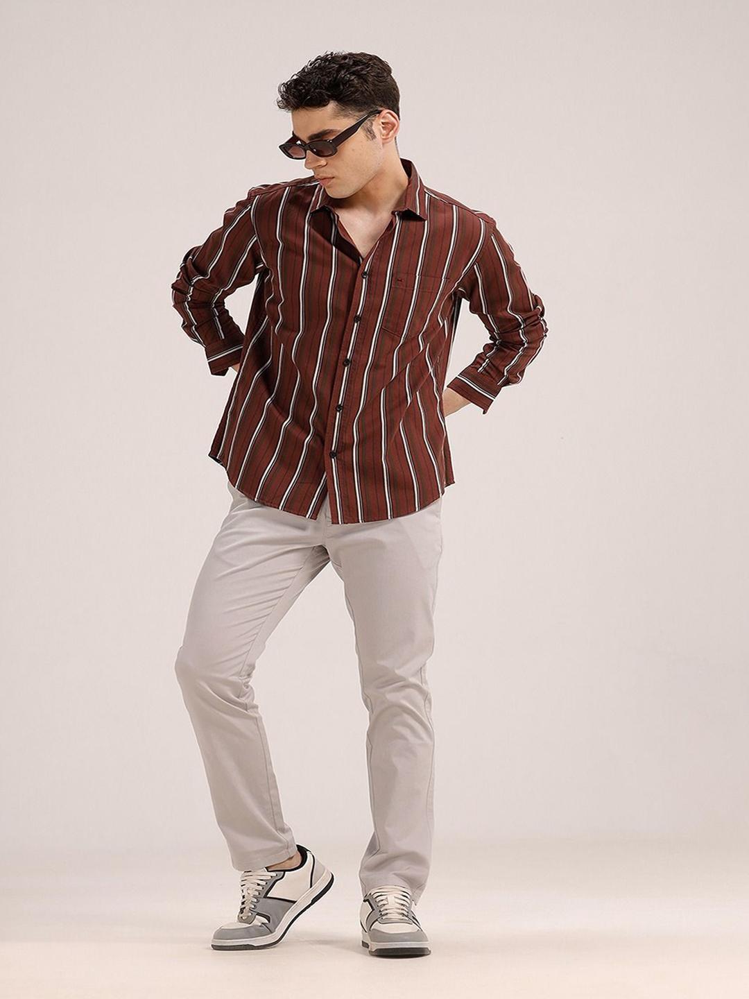 Buy Basics Striped Cutaway Collar Long Sleeves Cotton Shirt - Shirts ...