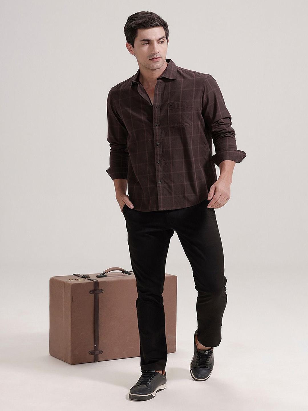 Buy Basics Micro Checks Checked Cutaway Collar Long Sleeves Cotton ...