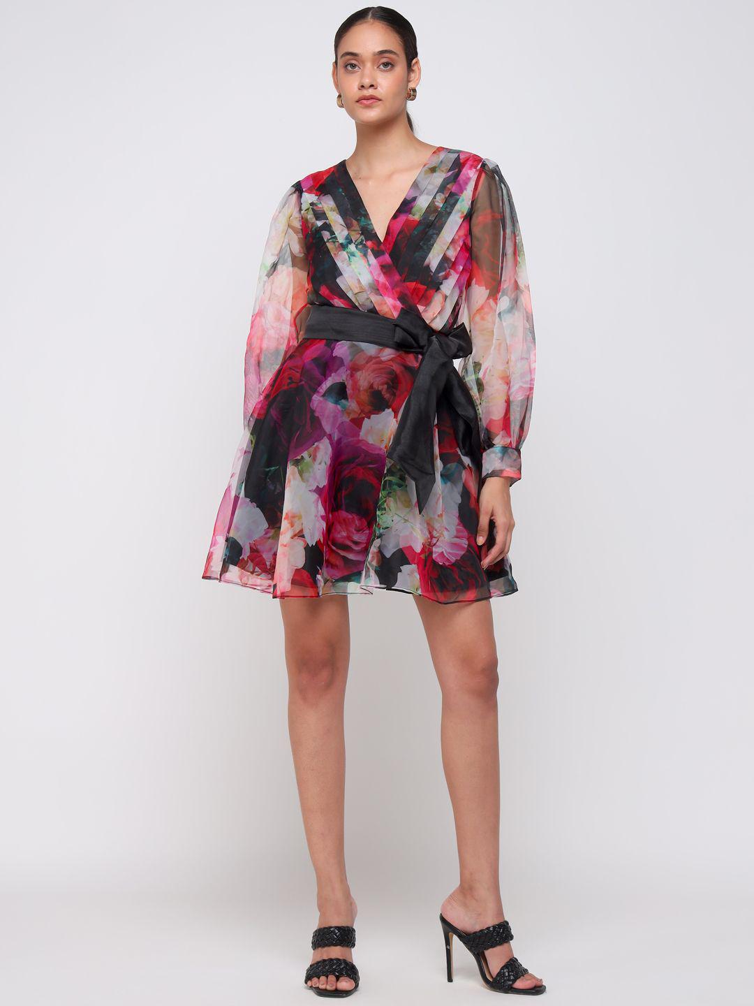 Buy COVER STORY Floral Printed Puff Sleeve Wrap Dress - Dresses for ...