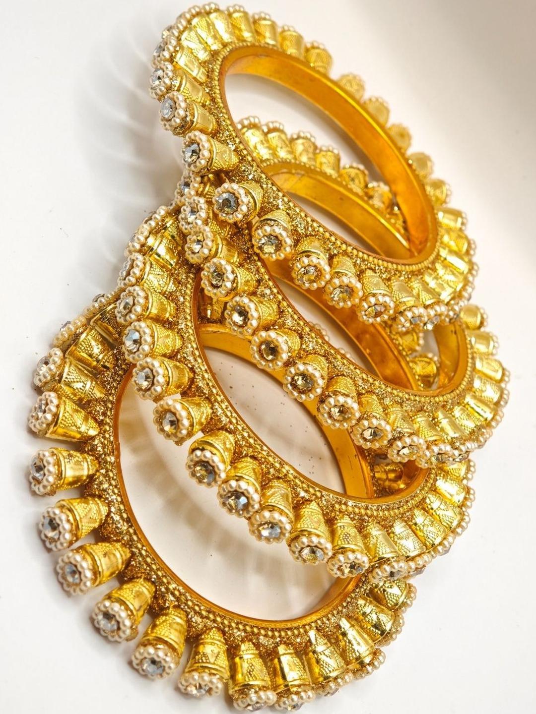 Buy SAPRAA TRENDS Set Of 4 Gold Plated Stones Studded & BeadedBangles ...