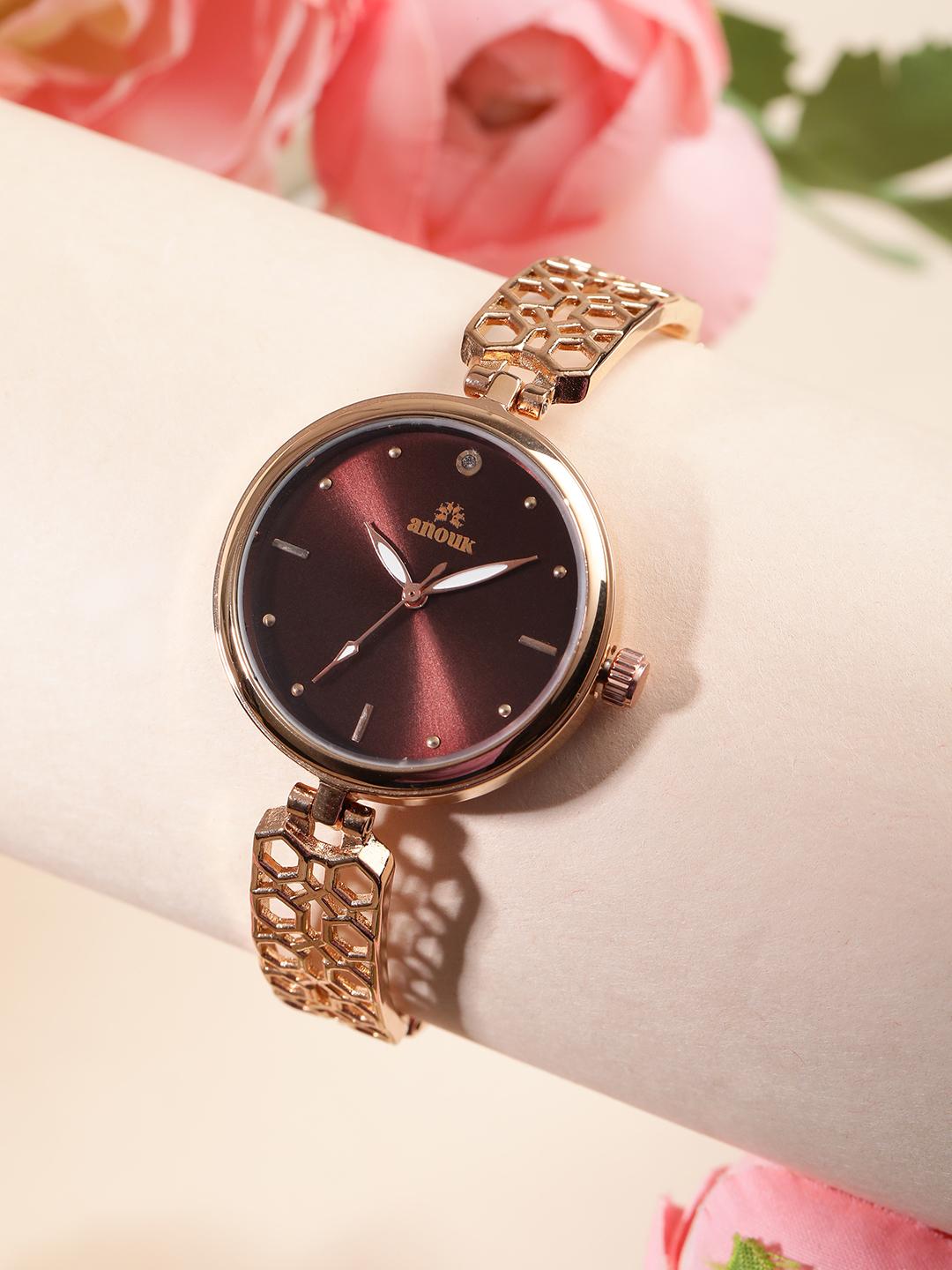 Buy Anouk Women Brass Dial & Textured Straps Analogue Watch - Watches ...