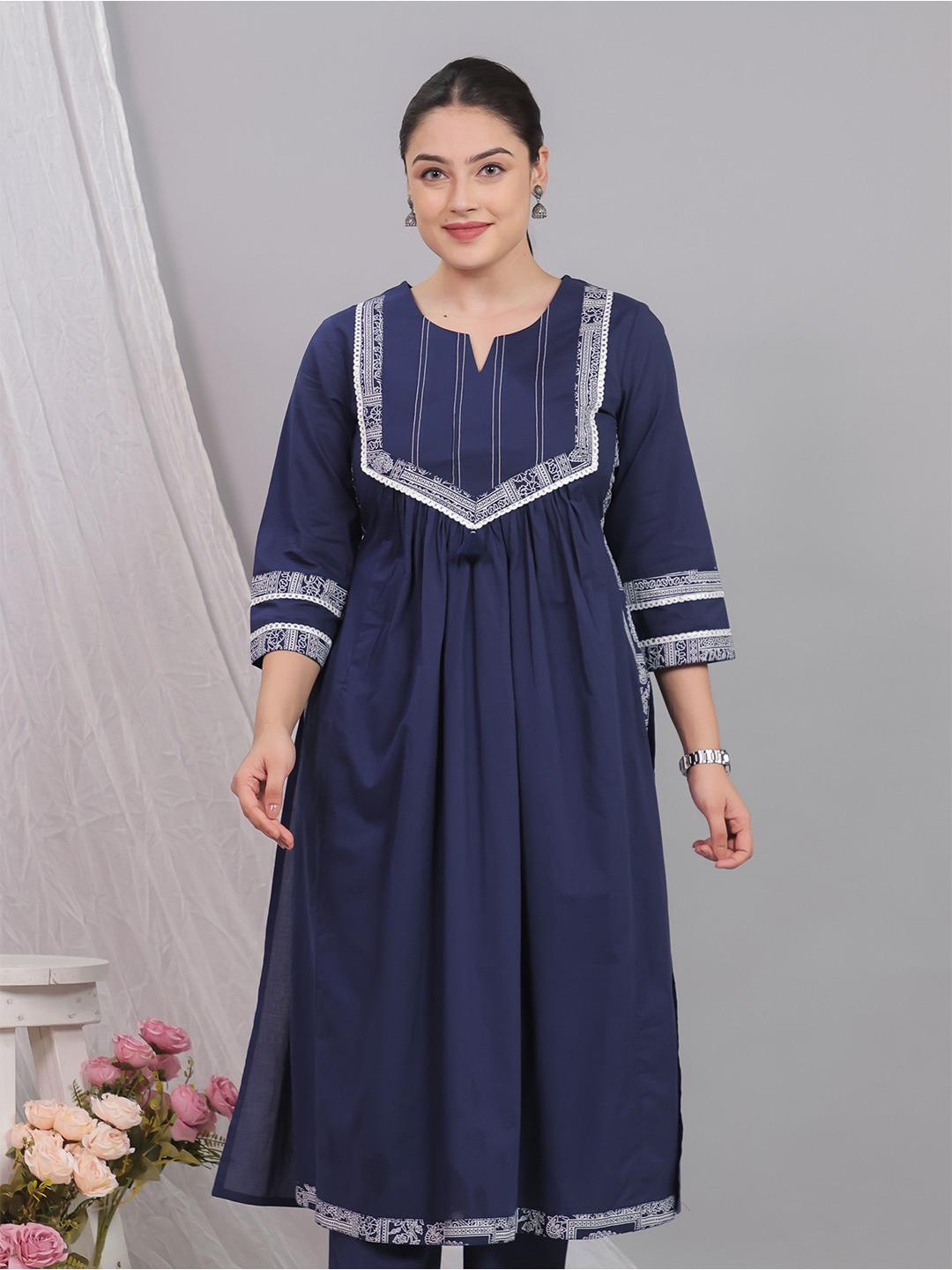 Buy Aramya Women Mirror Work Cotton A Line Kurta - Kurtas for Women ...