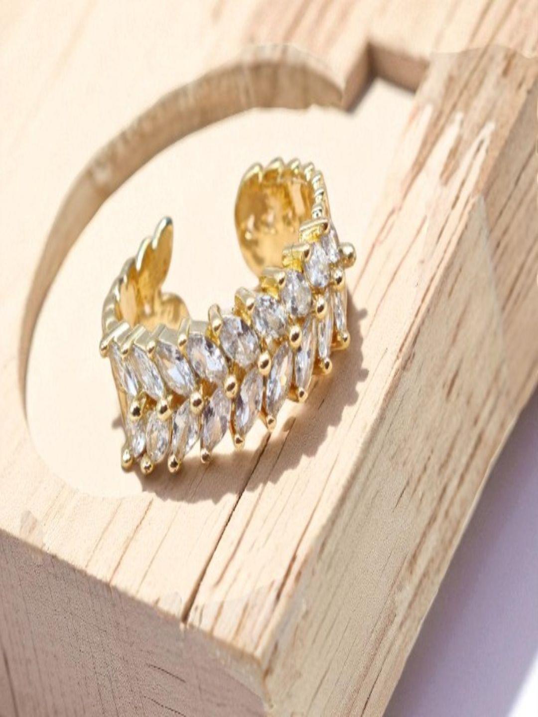 Buy SAPRAA TRENDS Gold Plated American Diamond Studded Finger Ring ...