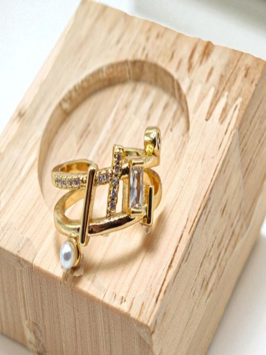 Buy SAPRAA TRENDS Women Gold Plated American Diamond Studded Finger ...