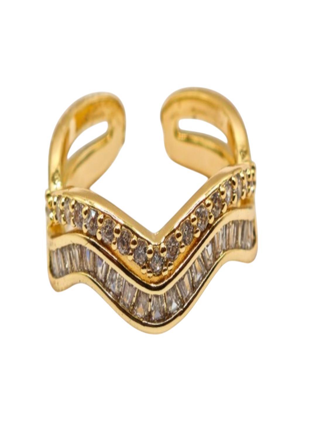 Buy SAPRAA TRENDS Gold Plated American Diamond Studded Finger Ring ...