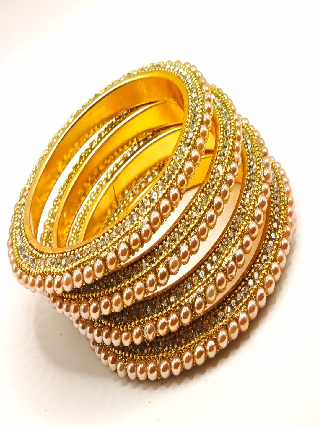 Buy SAPRAA TRENDS Women Set Of 4 Gold Plated Stones Studded & Beaded ...