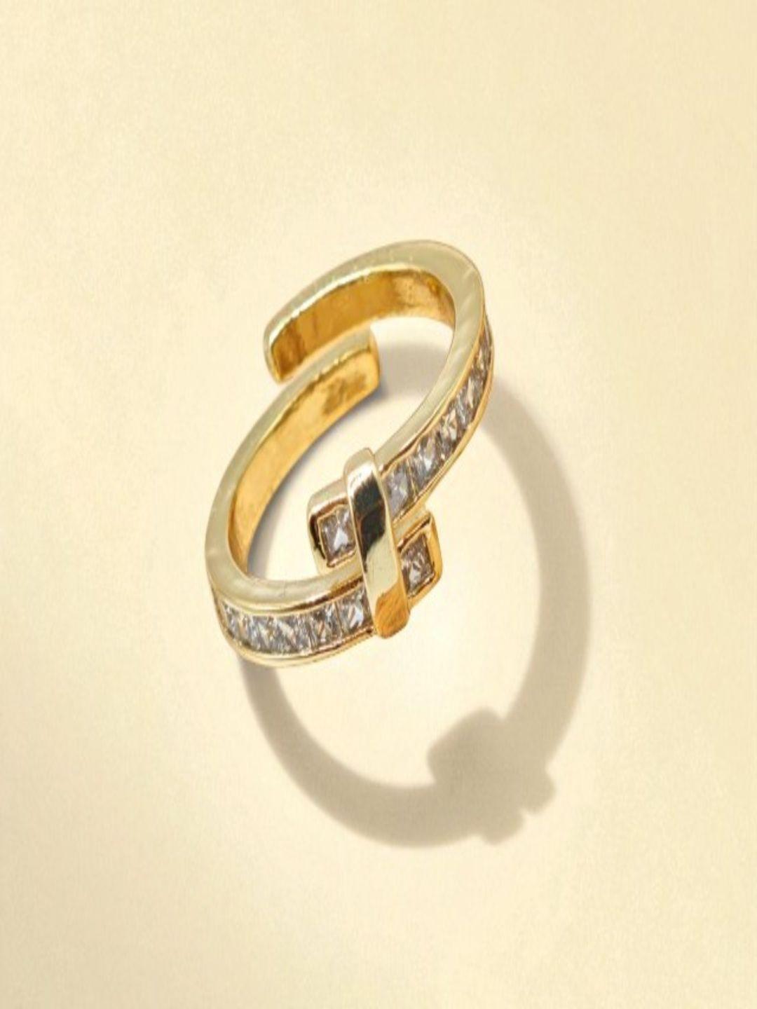 Buy SAPRAA TRENDS Women Gold Plated American Diamond Adjustable Finger ...