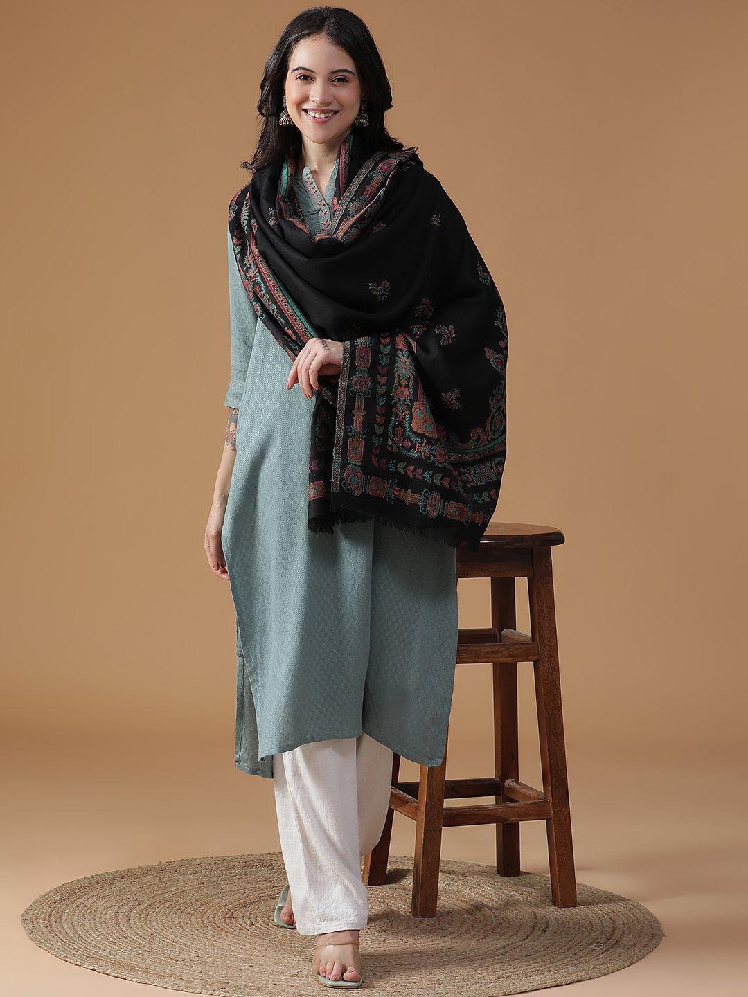 Buy SHINGORA Floral Woven Design Woollen Cotton Shawl - Shawl for Women ...