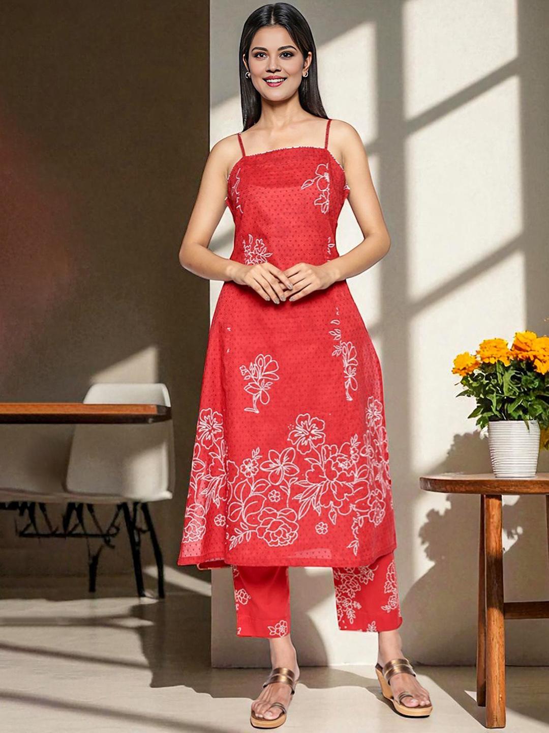 Buy W Women Floral Printed Shoulder Straps Pure Cotton Kurta With ...