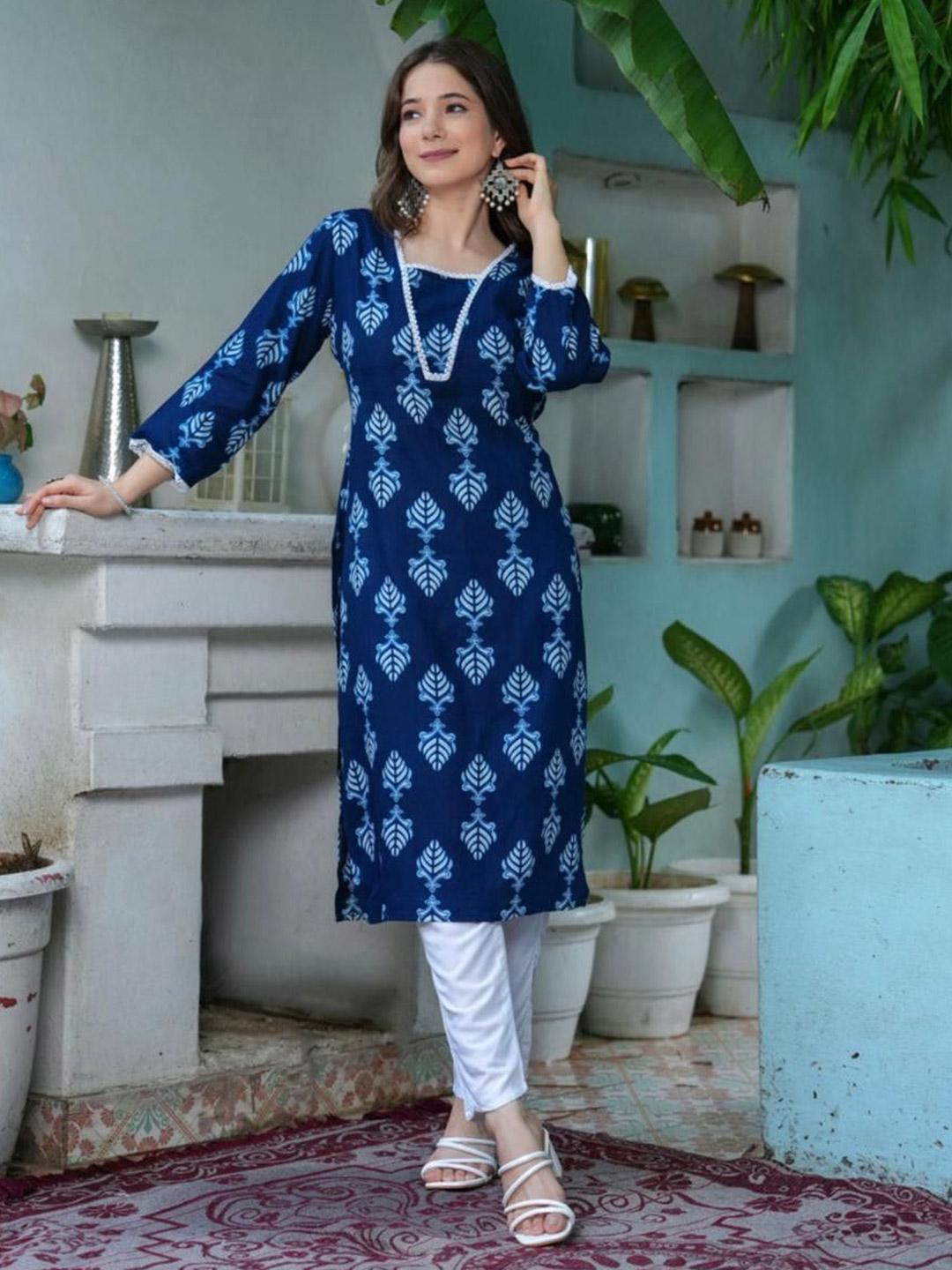Buy Wawlooks Floral Printed Square Neck Straight Kurta - Kurtas for ...