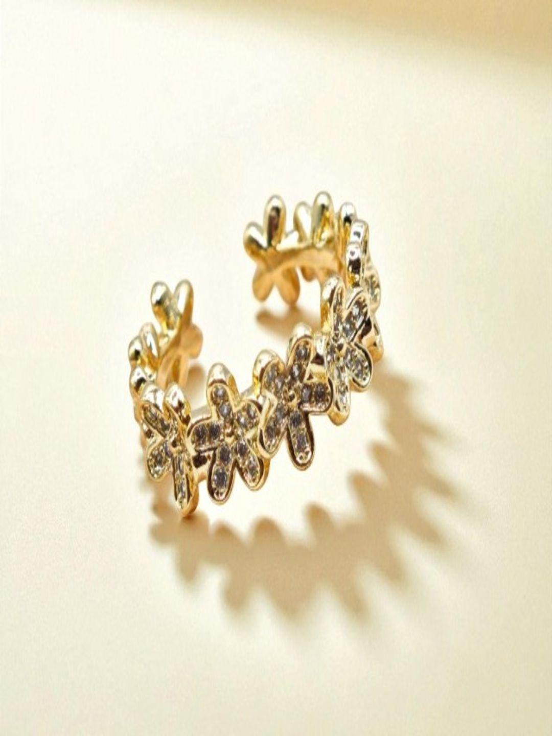 Buy SAPRAA TRENDS Gold Plated American Diamond Studded Finger Ring ...