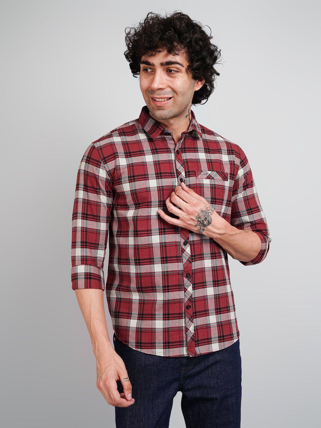 Buy TIM PARIS Standard Tartan Checks Checked Spread Collar Pure Cotton ...