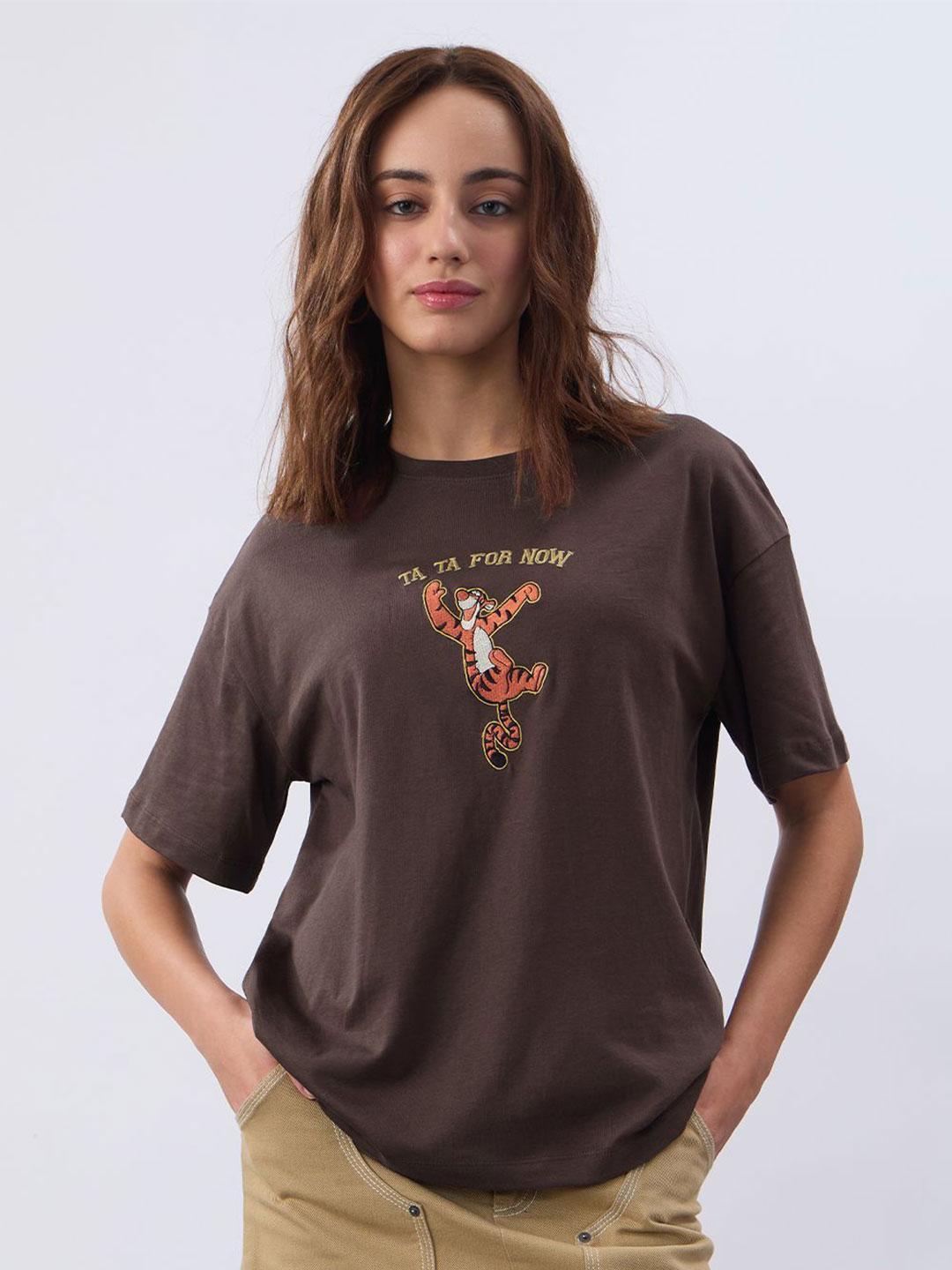 Buy The Souled Store Typography Printed Pure Cotton Drop Shoulder ...