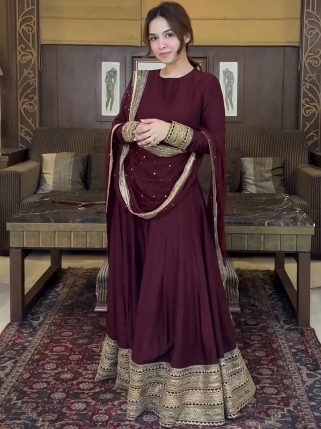 Buy CRAFTLE Zari Maxi Ethnic Dress With Dupatta - Ethnic Dresses for Women 36297352 | Myntra