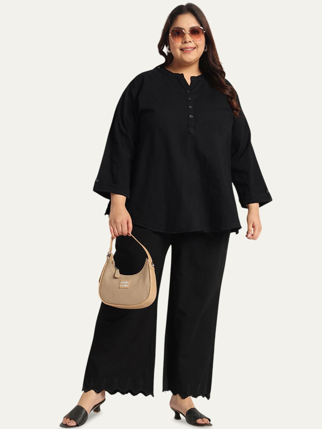 Buy GlamZei Women's Plus Size Light Blue Mandarin Collar Cotton Denim ...