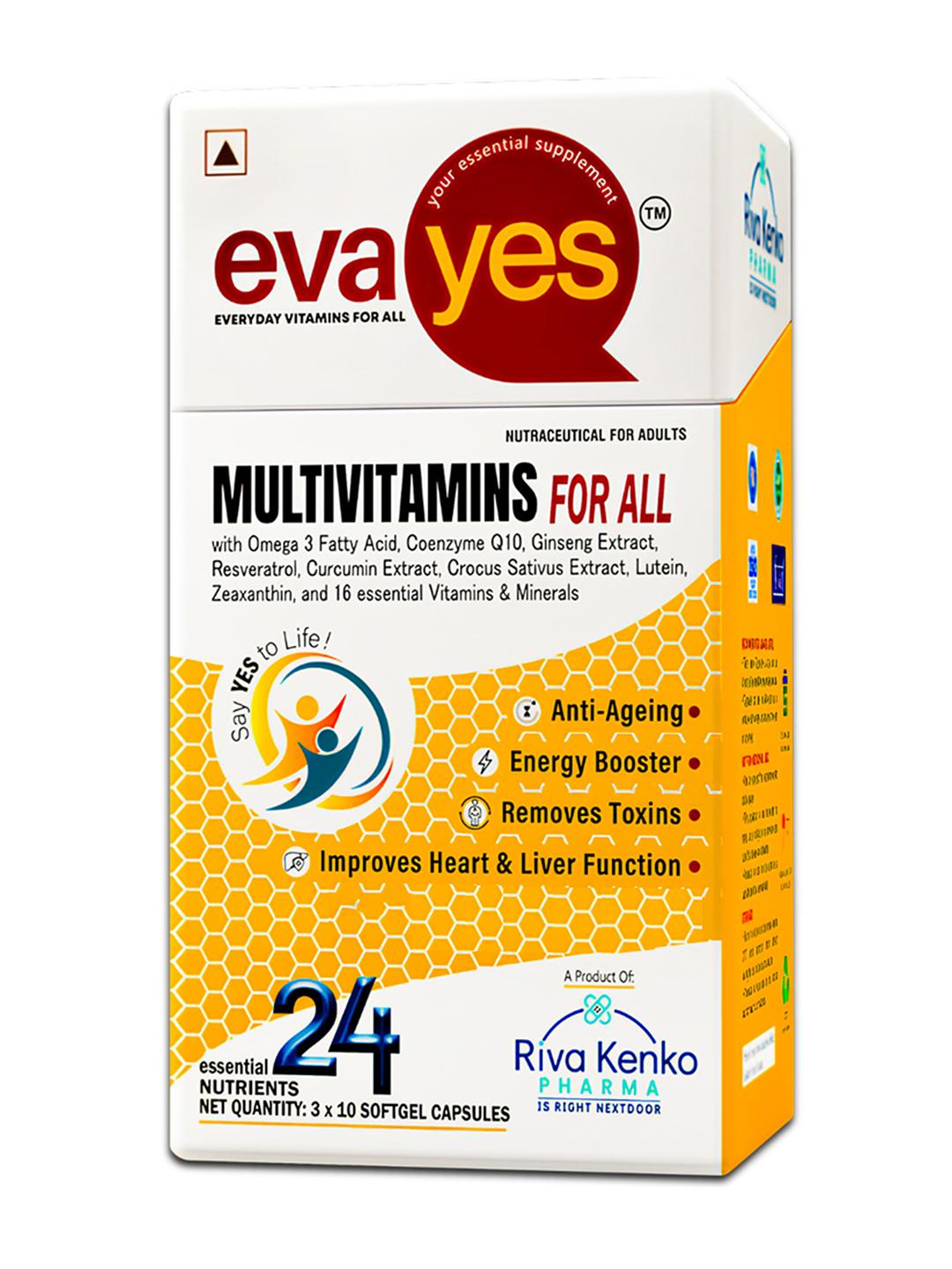 Buy RivaKenko Eva Yes Multivitamins With Resveratrol & Omega 3 30 Caps ...