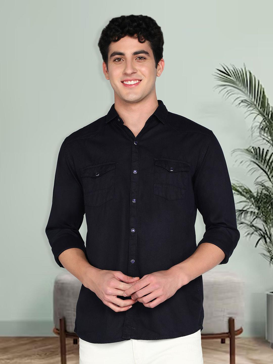 Buy Kuons Avenue Men Standard Fit Solid Spread Collar Cotton Casual ...