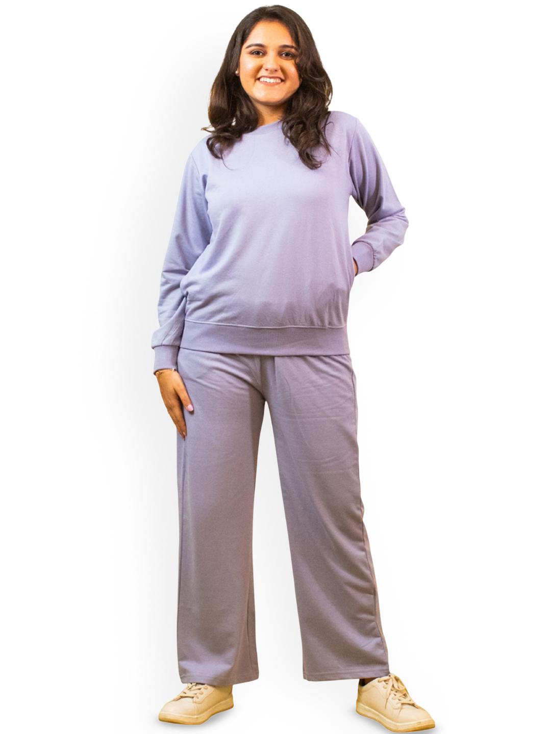 Buy GlamZei Women's Lavender Solid Round Neck Cotton Sweatshirt ...