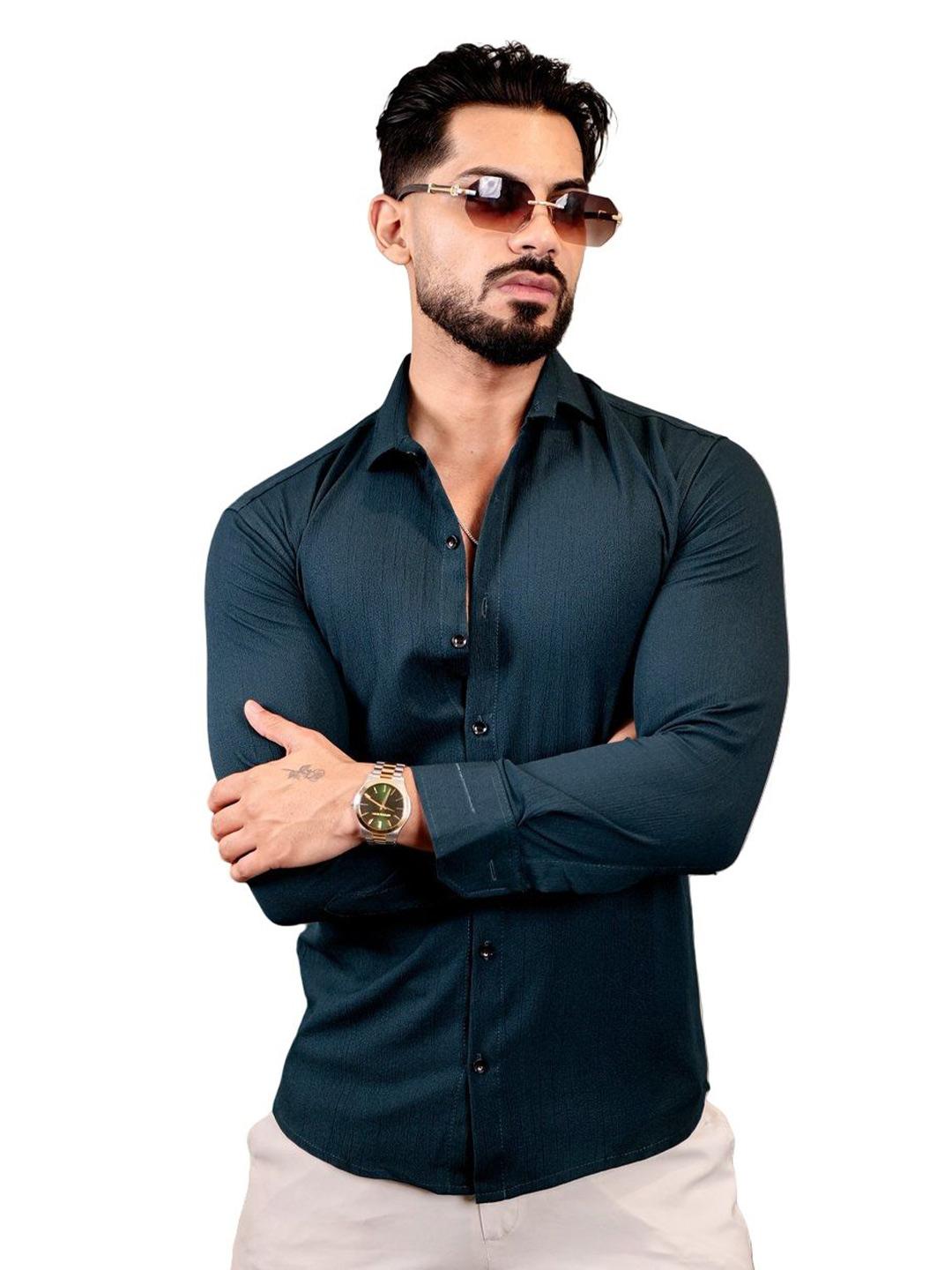 Buy KHUSHI CREATION Men Original Slim Fit Solid Spread Collar Casual ...