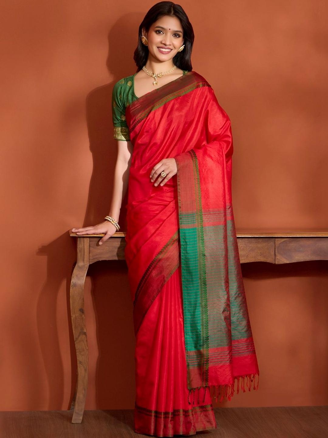 Buy Taneira Red Pure Silk Bishnupur Woven Saree - Sarees for Women ...