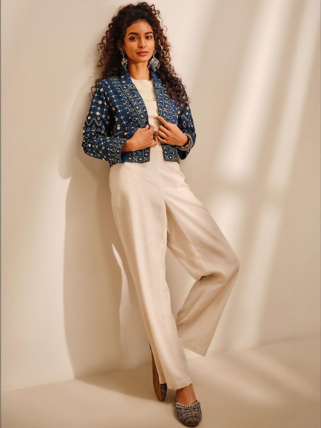 Buy Global Desi Women Embroidered Mirror Work Detail Jacket - Jackets ...