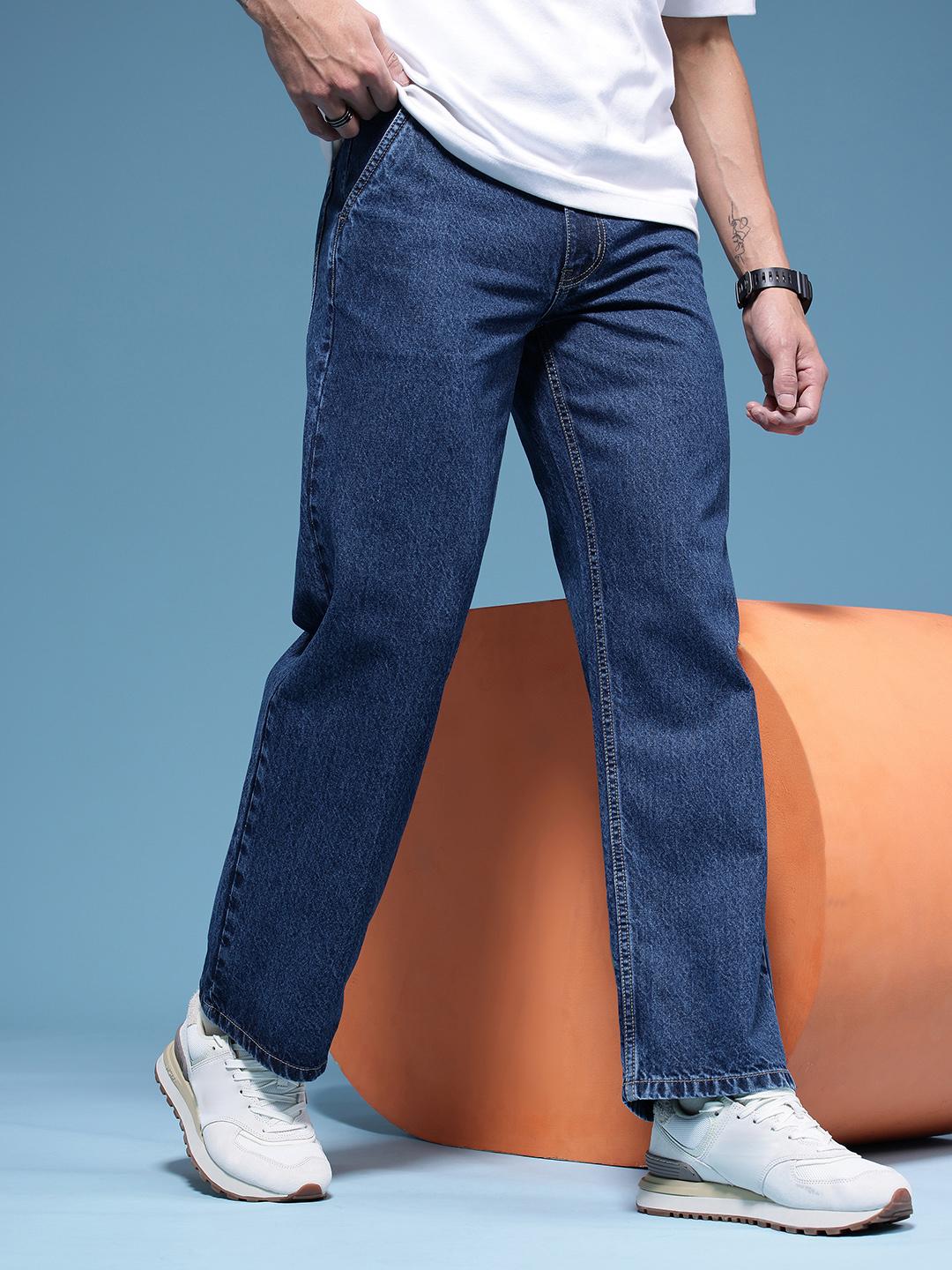 Buy HERE&NOW Men Baggy Fit Pure Cotton Light Fade Jeans - Jeans for Men ...