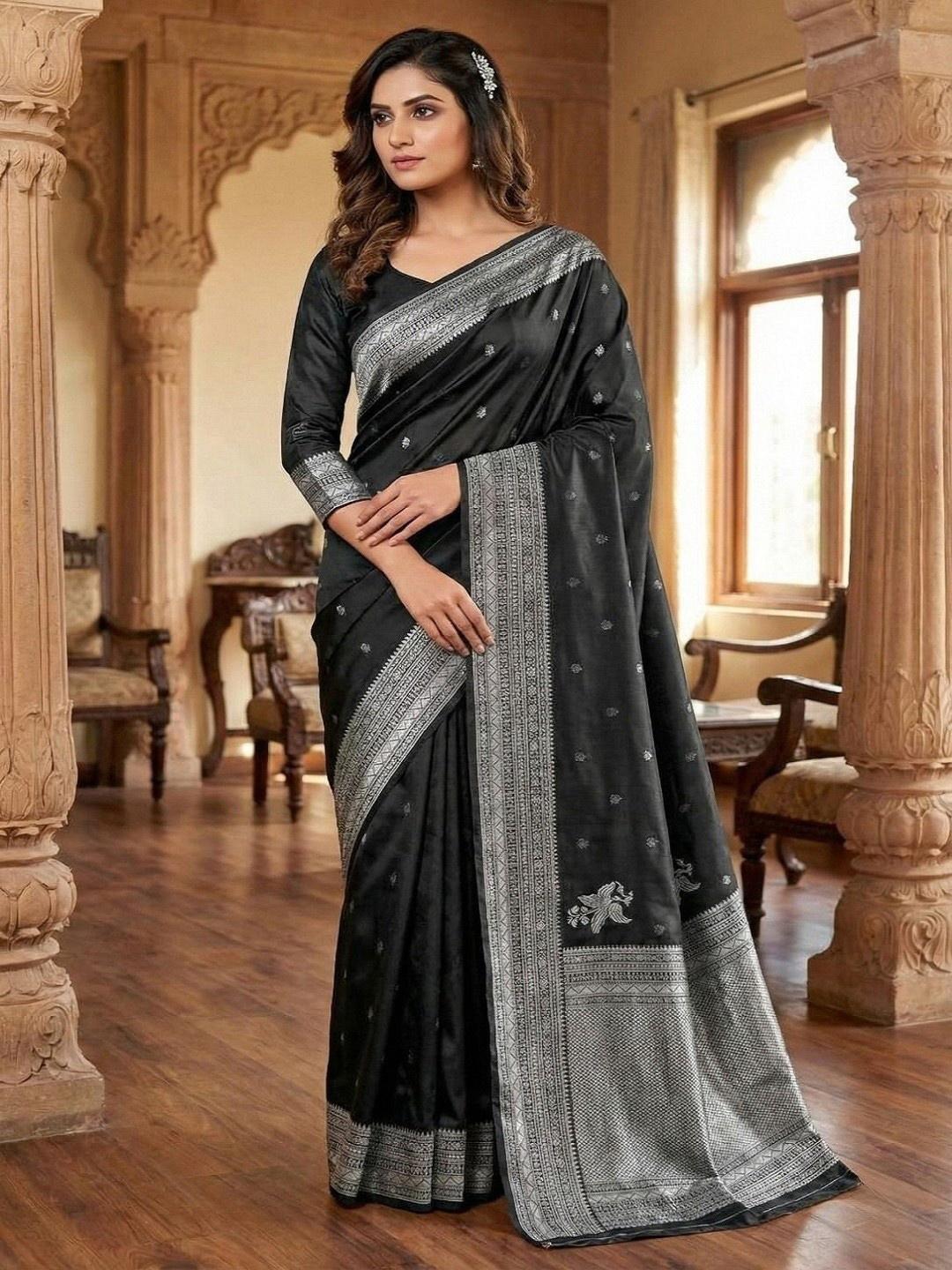 Buy ZARA STAR Ethnic Motifs Embroidered Silk Blend Saree - Sarees for ...