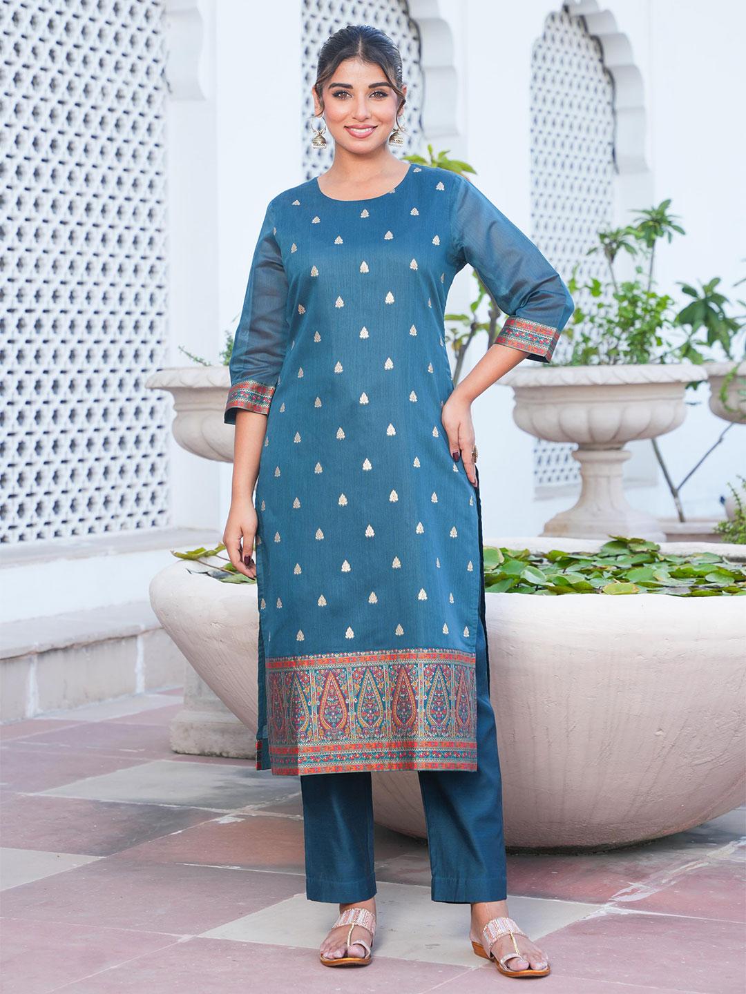 Buy Aramya Women Ethnic Motifs Printed Regular Chanderi Silk Kurta With ...