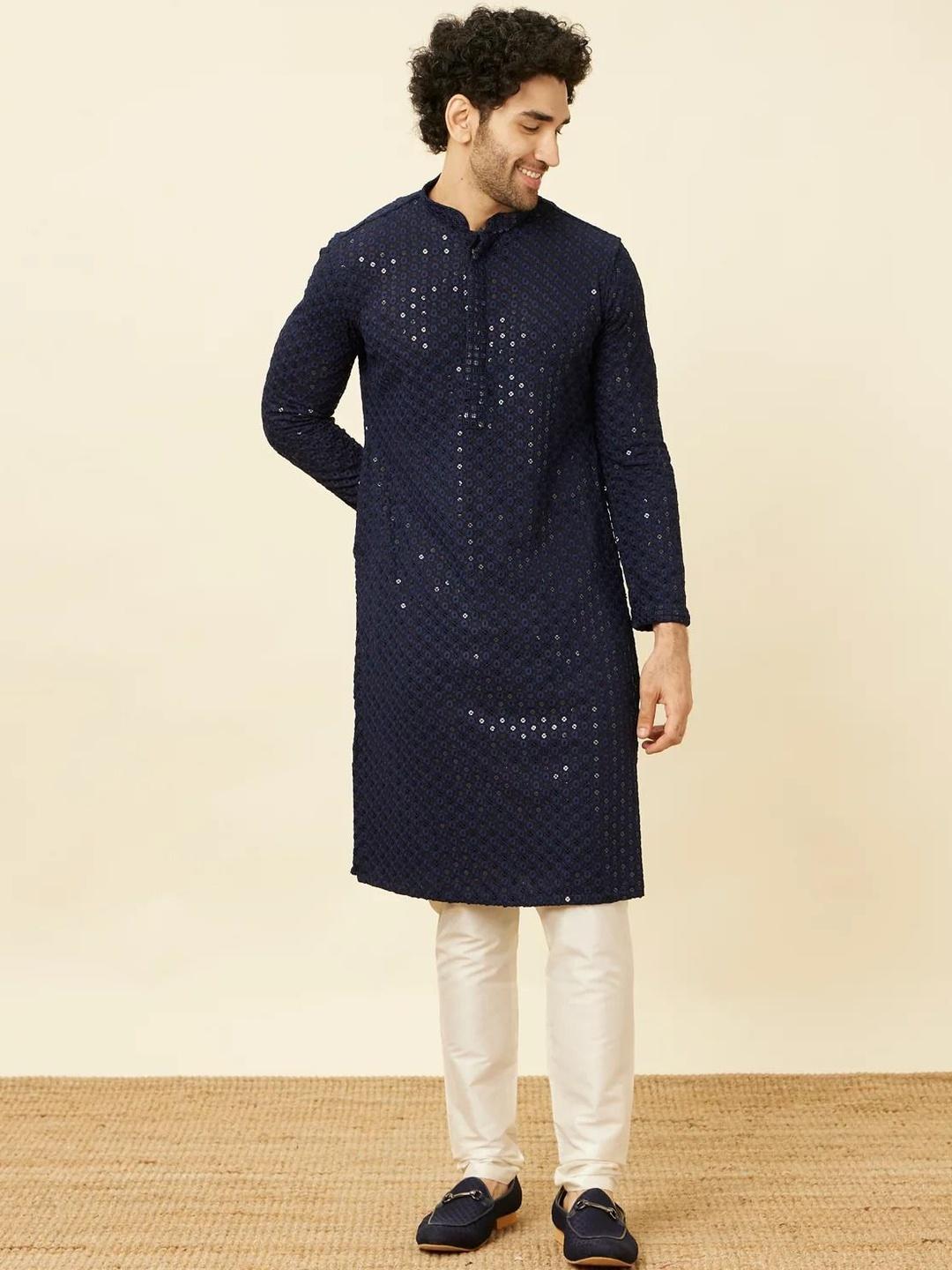 Buy VINAYAK COTSYN KURTA PYJAMA Men Regular Sequinned Kurta With ...