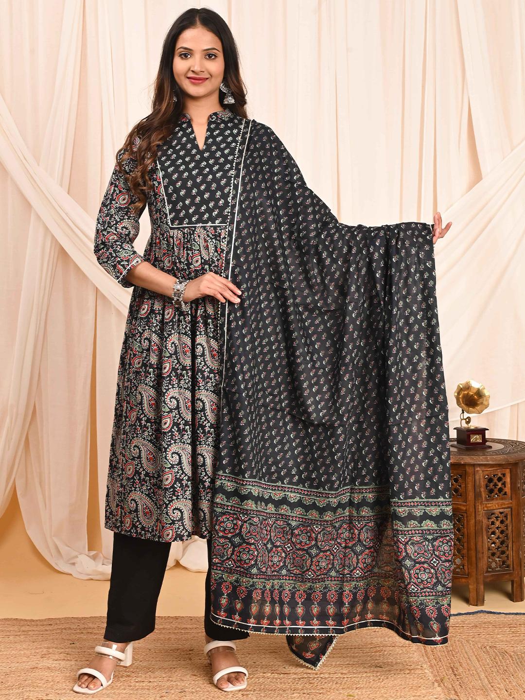 Buy REAM Women Ethnic Motifs Printed Panelled Pure Cotton Kurta With ...