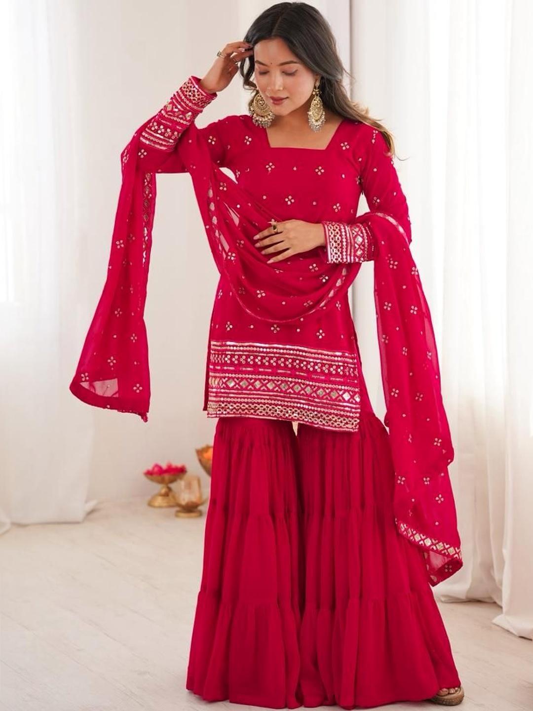 Buy ZEEL FASHION Ethnic Motifs Embroidered Regular Mirror Work Kurta ...