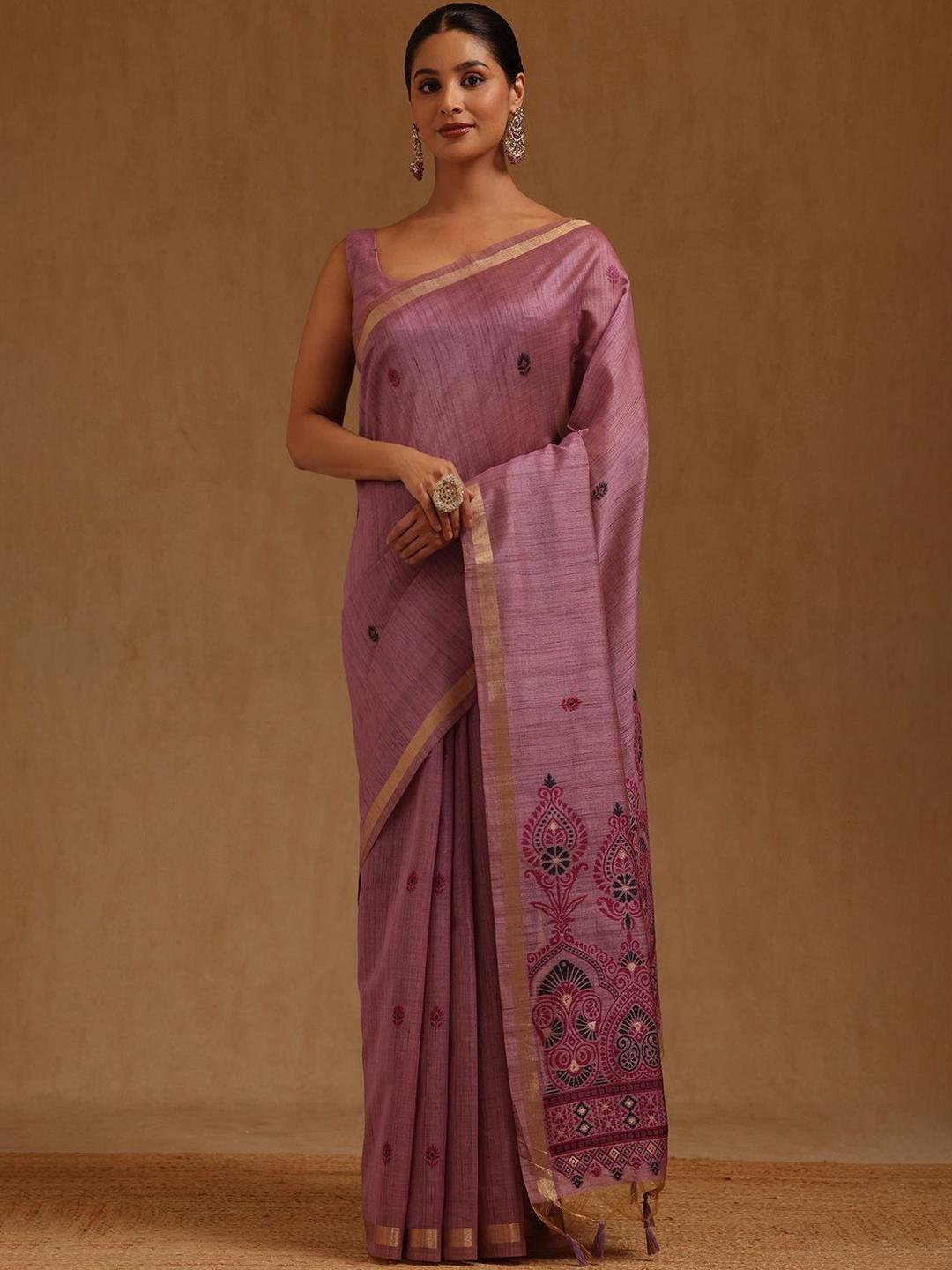 Buy Soch Ethnic Motifs Embroidered Silk Blend Tussar Saree - Sarees for ...