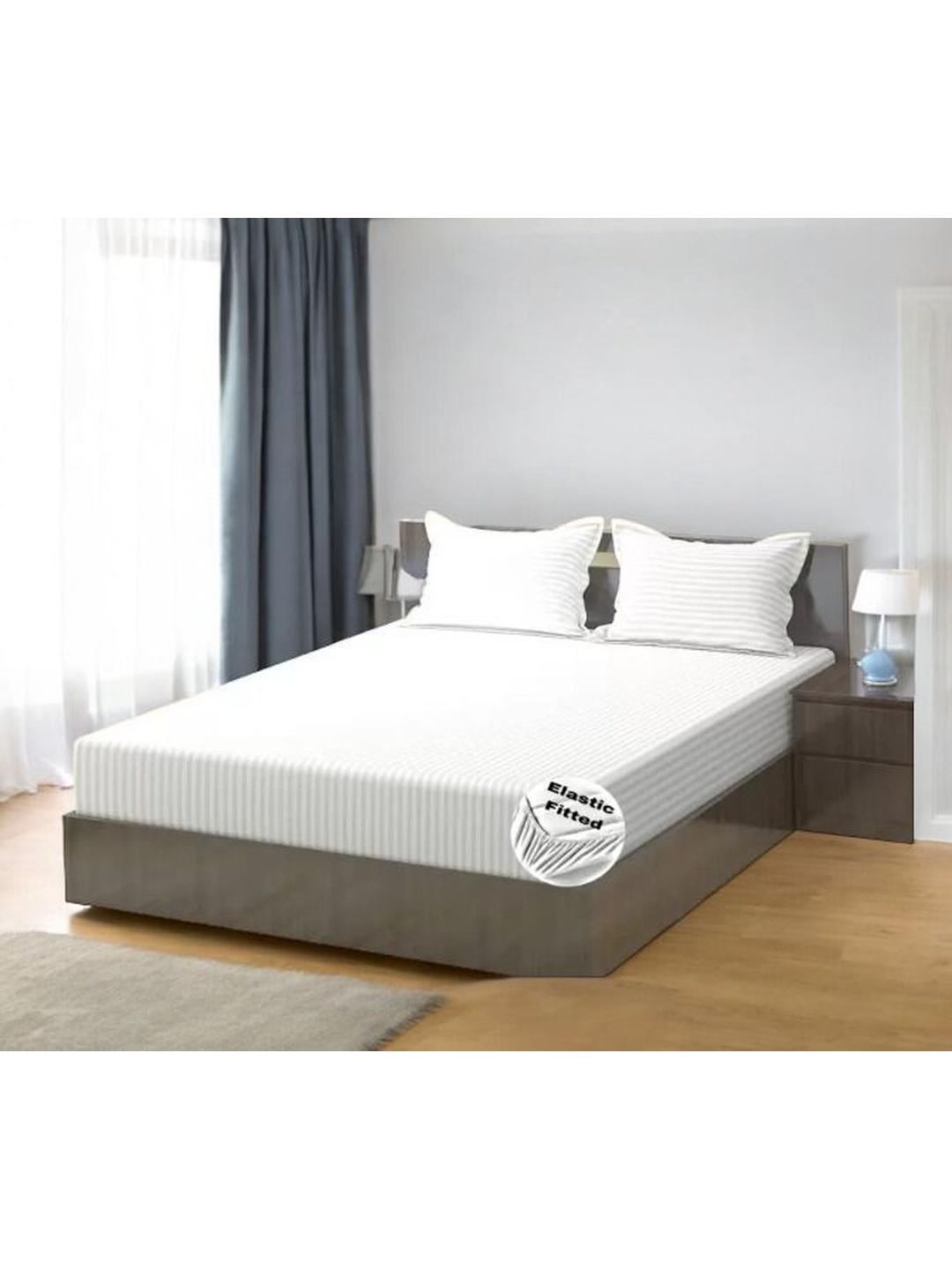 Buy Homybees White Striped 220 TC Bedsheet With 2 Pillow Covers ...