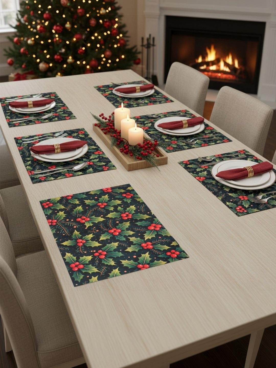Buy PRAKARTIK 6Pcs Red & Green Cherry Christmas Leaves Printed ...