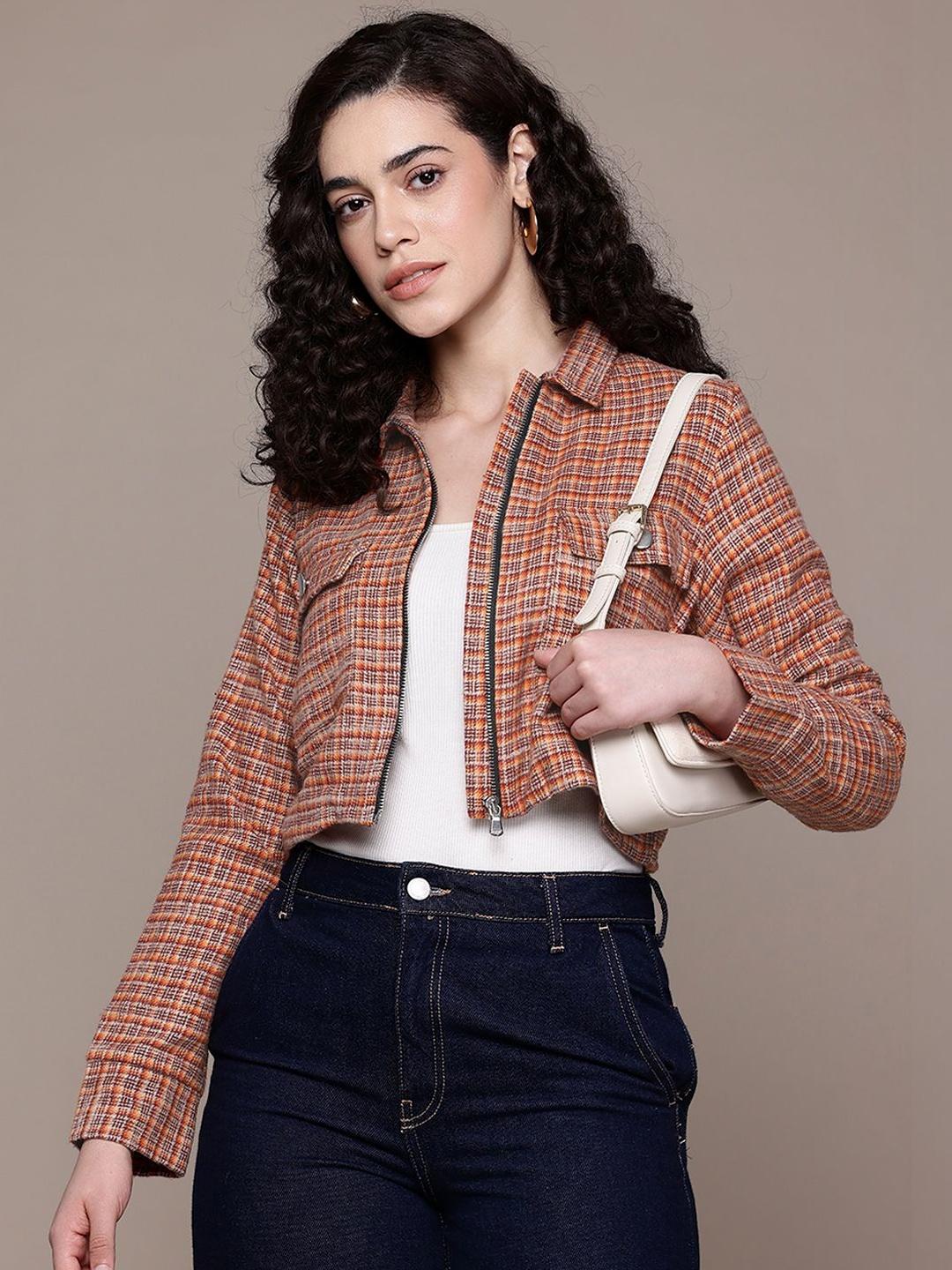 Buy CORSICA Women Checked Crop Tailored Jacket - Jackets for Women ...