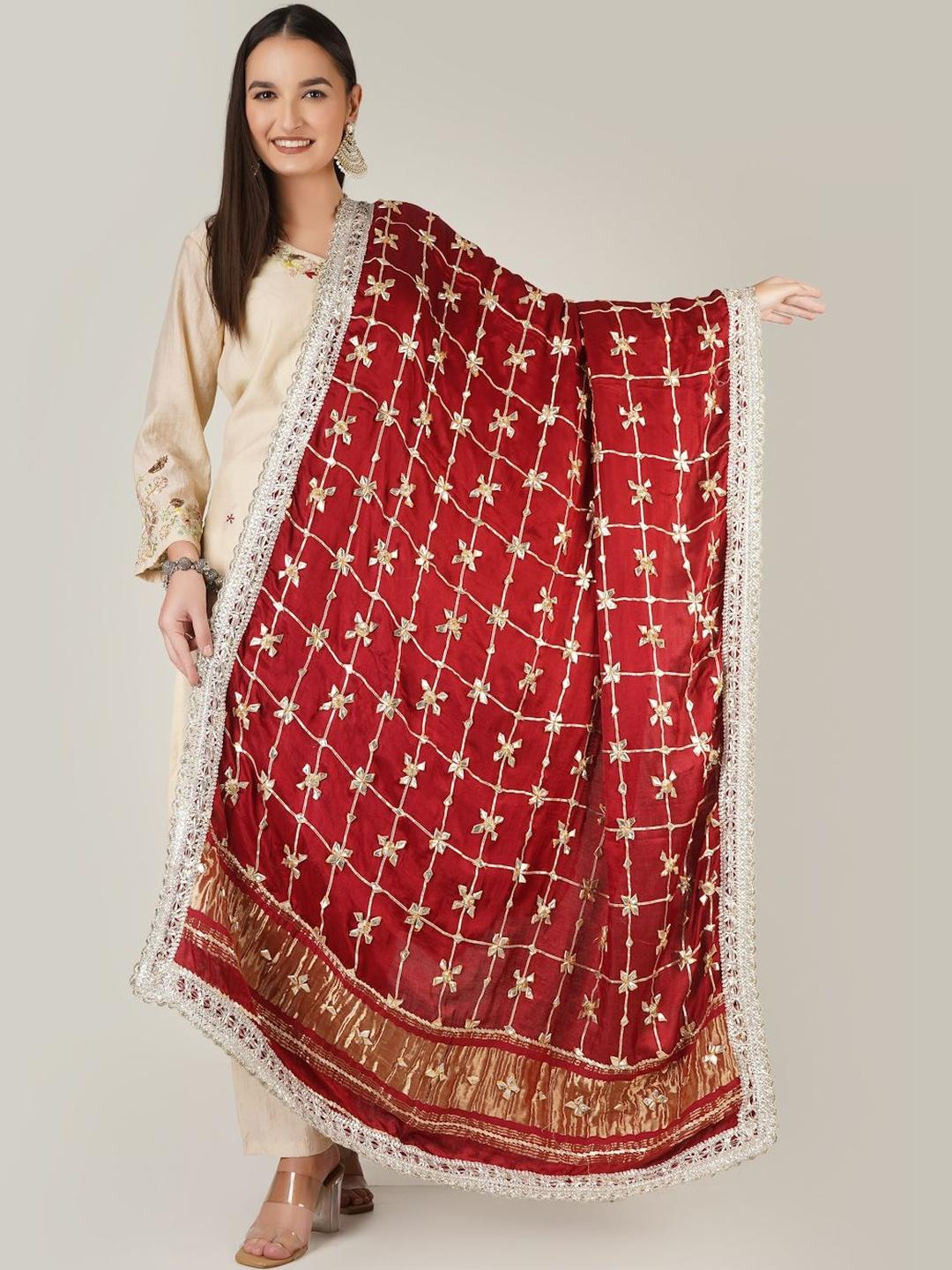 Buy A R SILK DUPATTA HUB Ethnic Motifs Embroidered Dupatta With Gotta ...